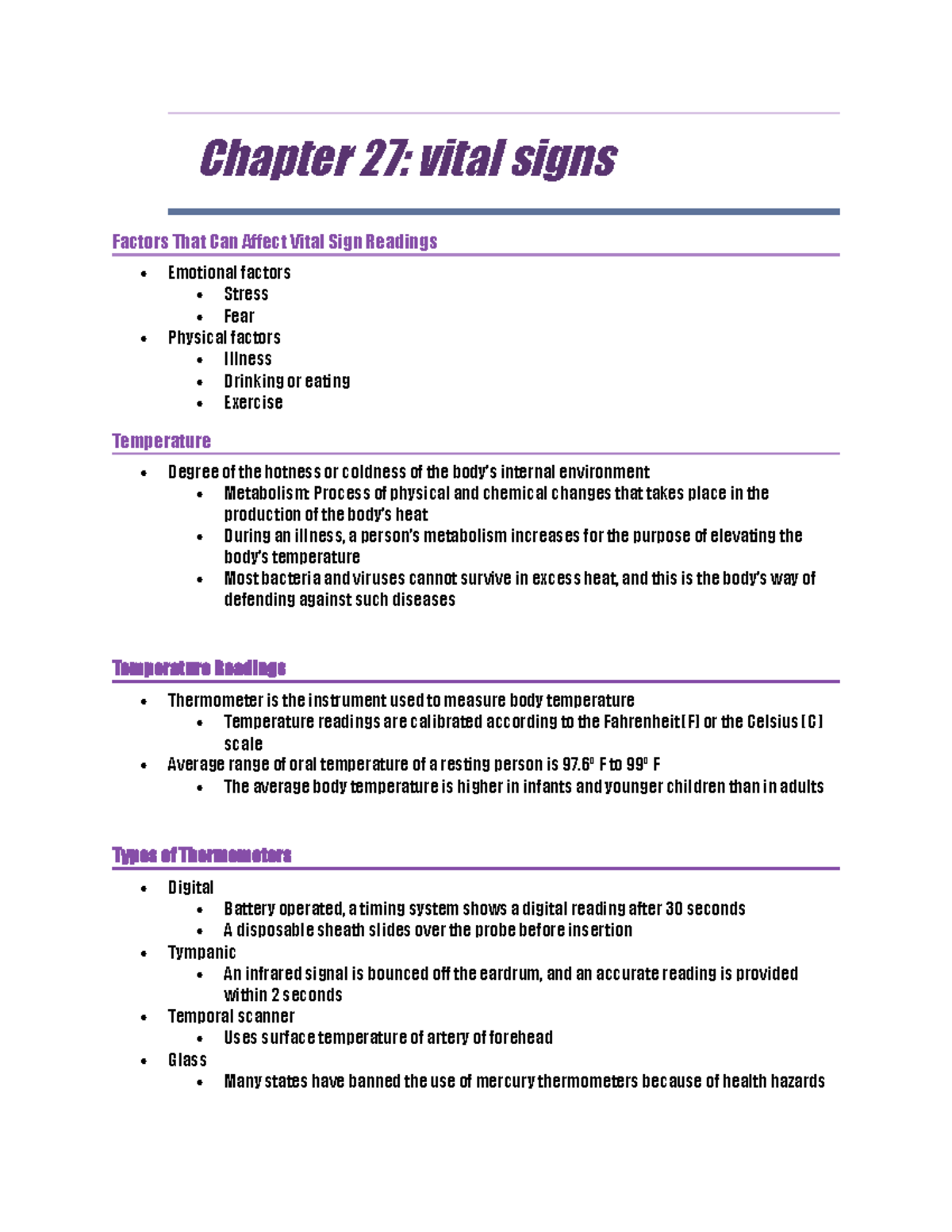 Chapter 27 - notes - Chapter 27: vital signs Factors That Can Affect ...