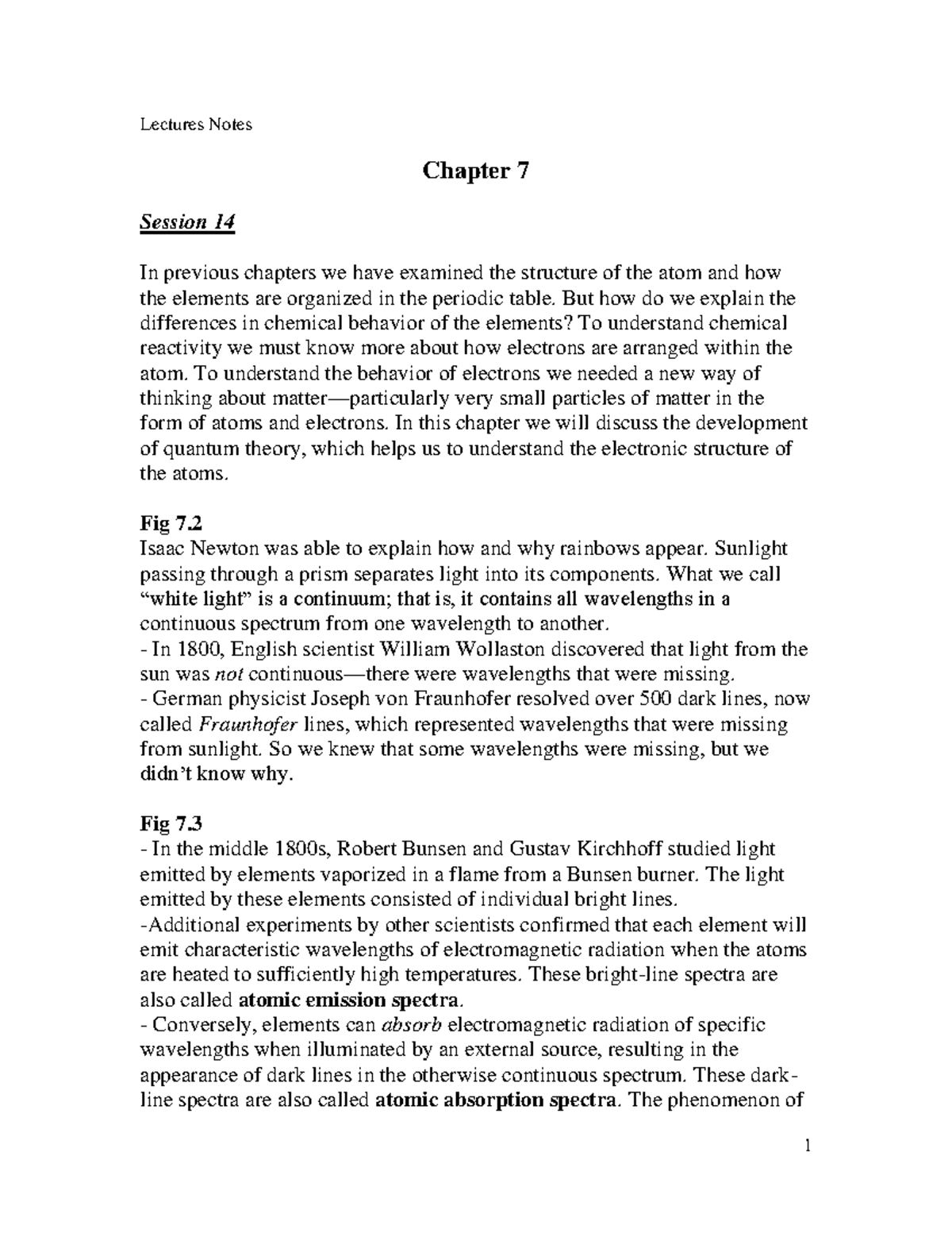 Lecture-Notes CHEM001A-session 14 - Lectures Notes Chapter 7 Session 14 ...