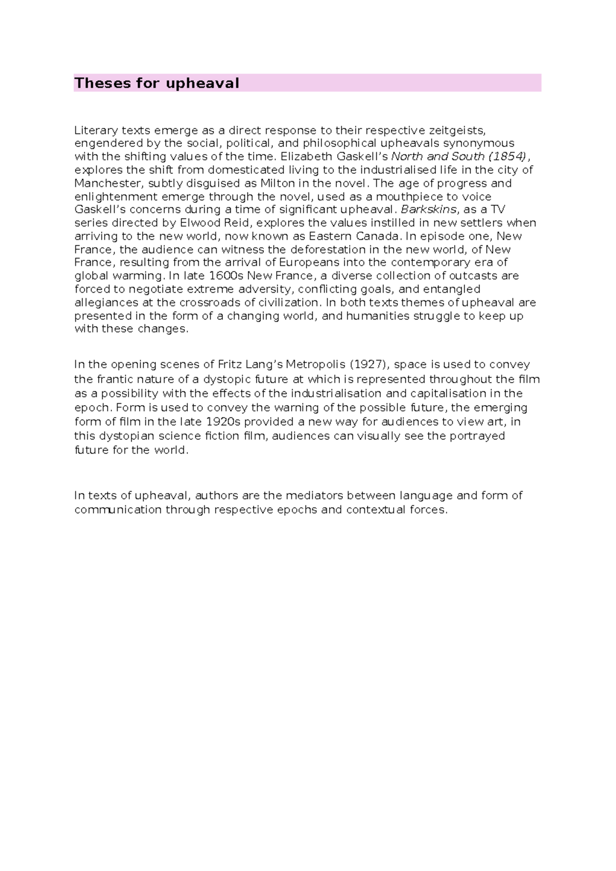 Theses for Worlds of Upheaval - Theses for upheaval Literary texts ...