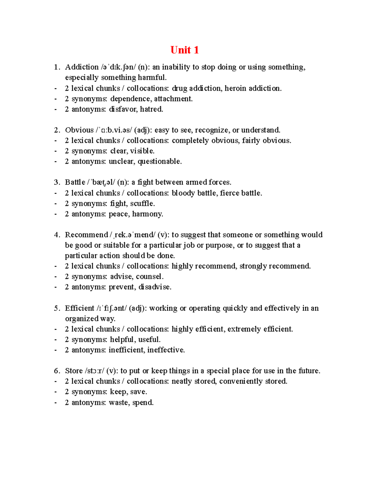 Task 1 reading - Unit 1 Addiction /ə d k. ən/ (n): an inability to stop doing or using something ...