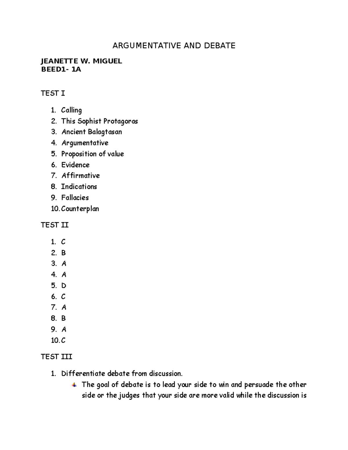 Argumentative AND Debate answer final exam - ARGUMENTATIVE AND DEBATE ...
