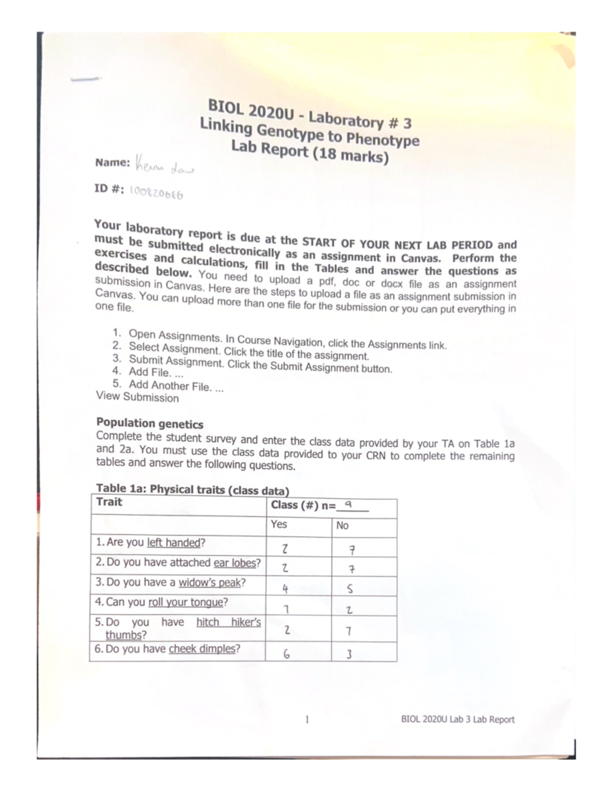Bio L2020 Lab 3 - BIOL2020U - Studocu