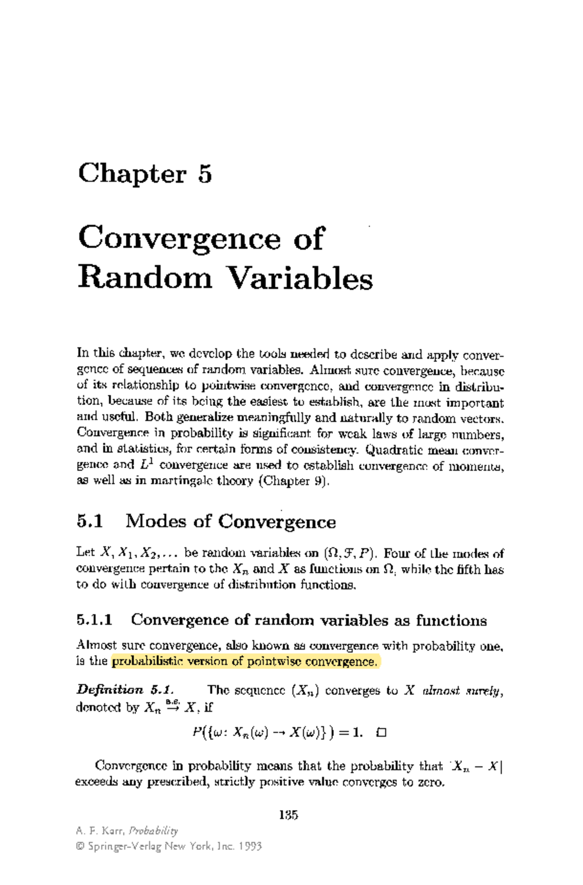 Karr1993 Chapter Convergence Of Random Variables - ####### Chapter 5 Convergence of Random ...