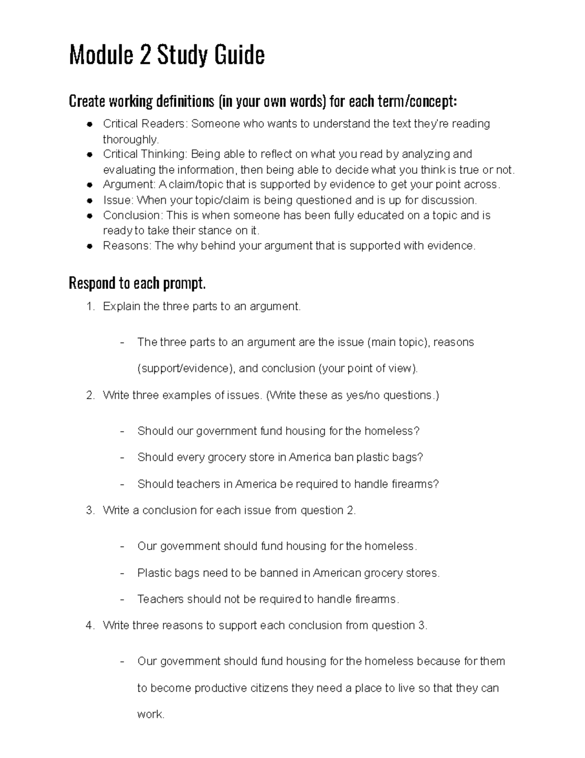M2 Study Guide - Module 2 Study Guide Create working definitions (in your own words) for each ...