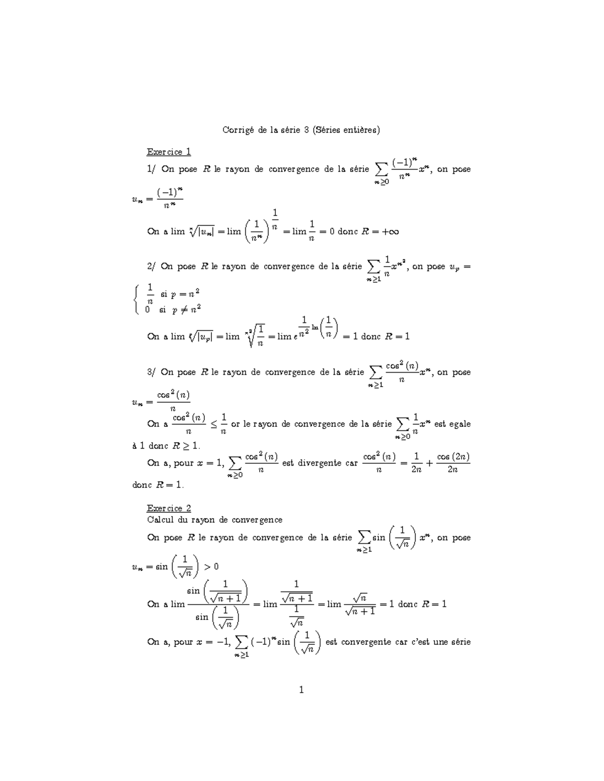 Corrigé série 3 G1 - solution of exercises about whole series - CorrigÈ ...