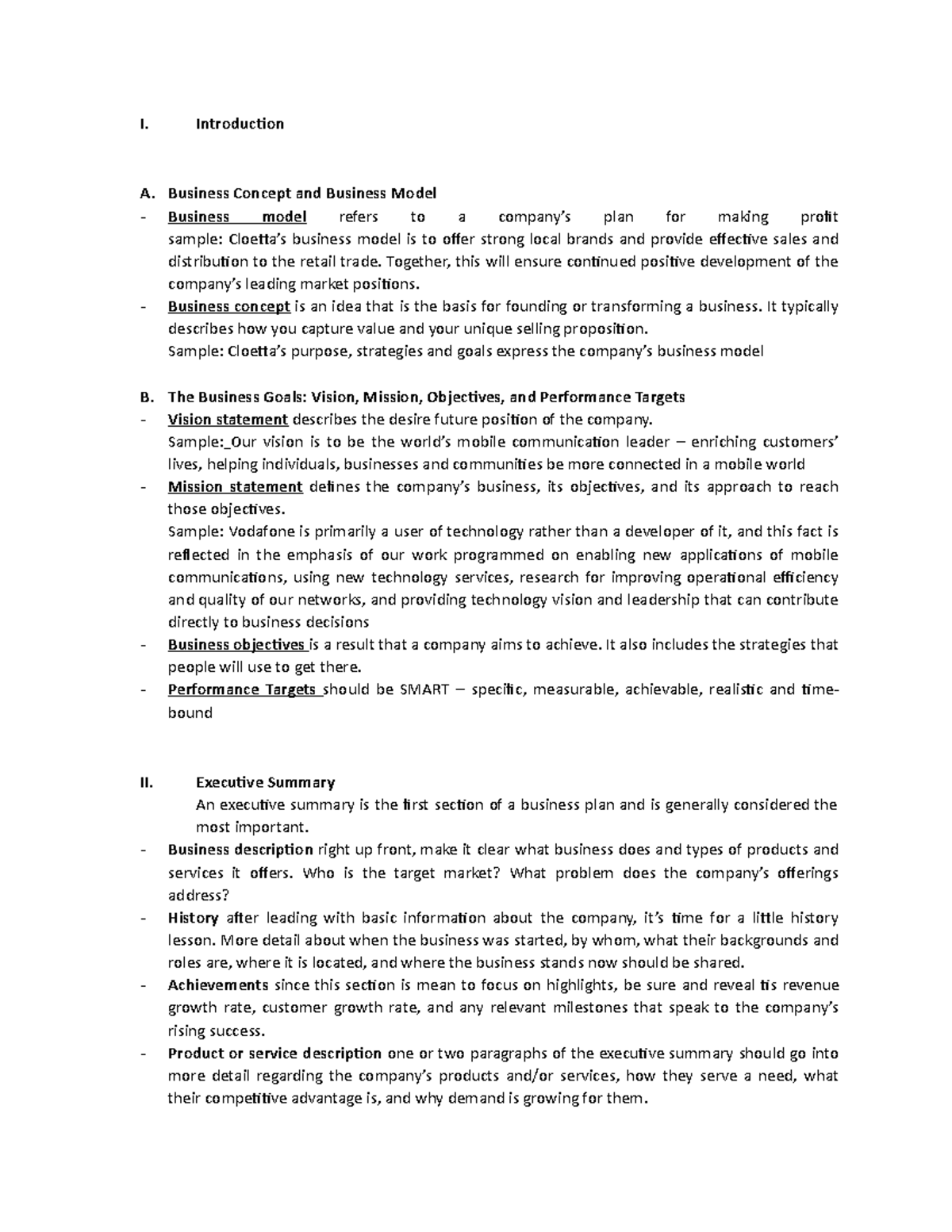 Business Plan Outline creating your business plan - Bs Entrepreneurship ...