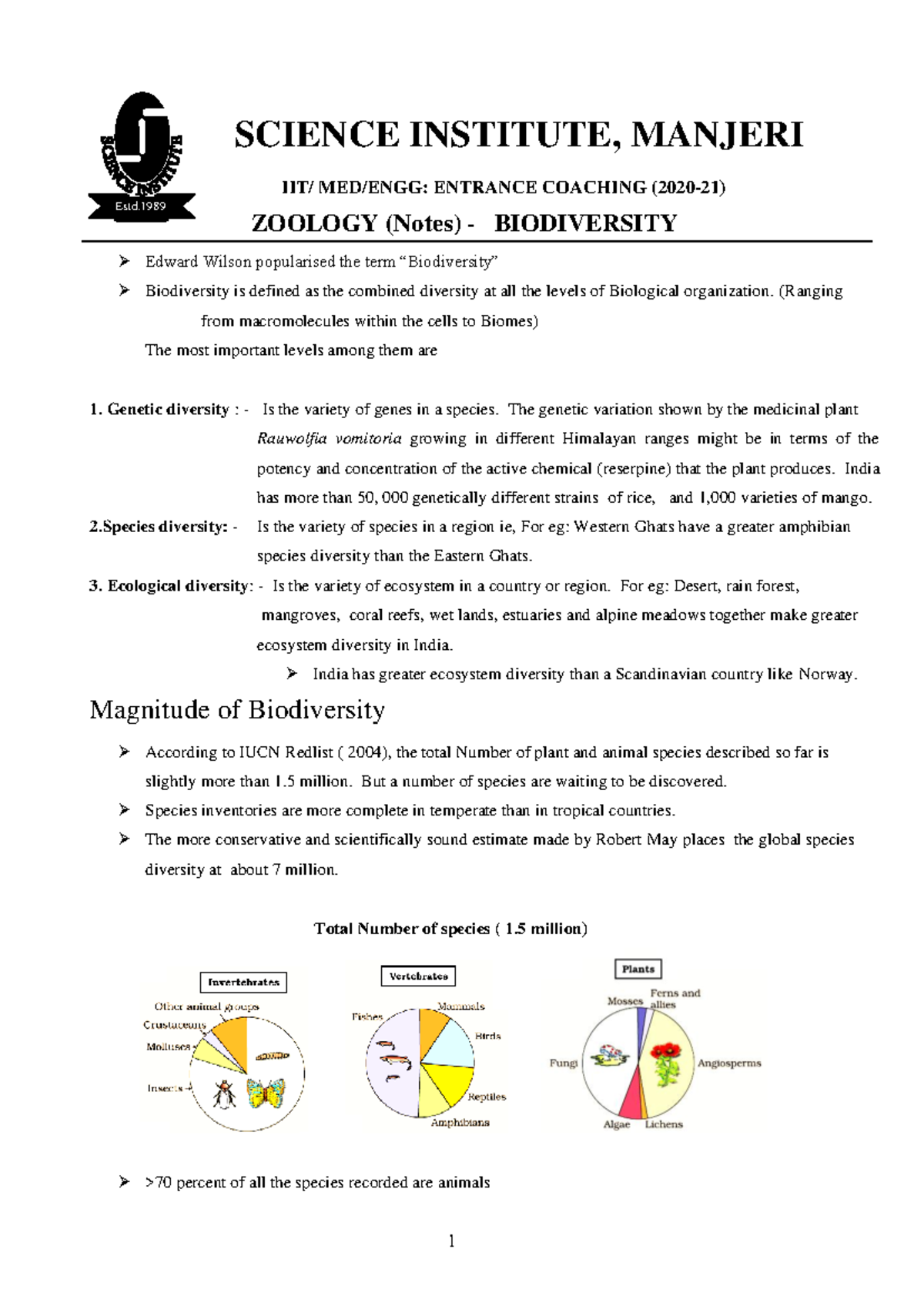 Biodiversity - Biology notes for Neet With diagram explanation ...