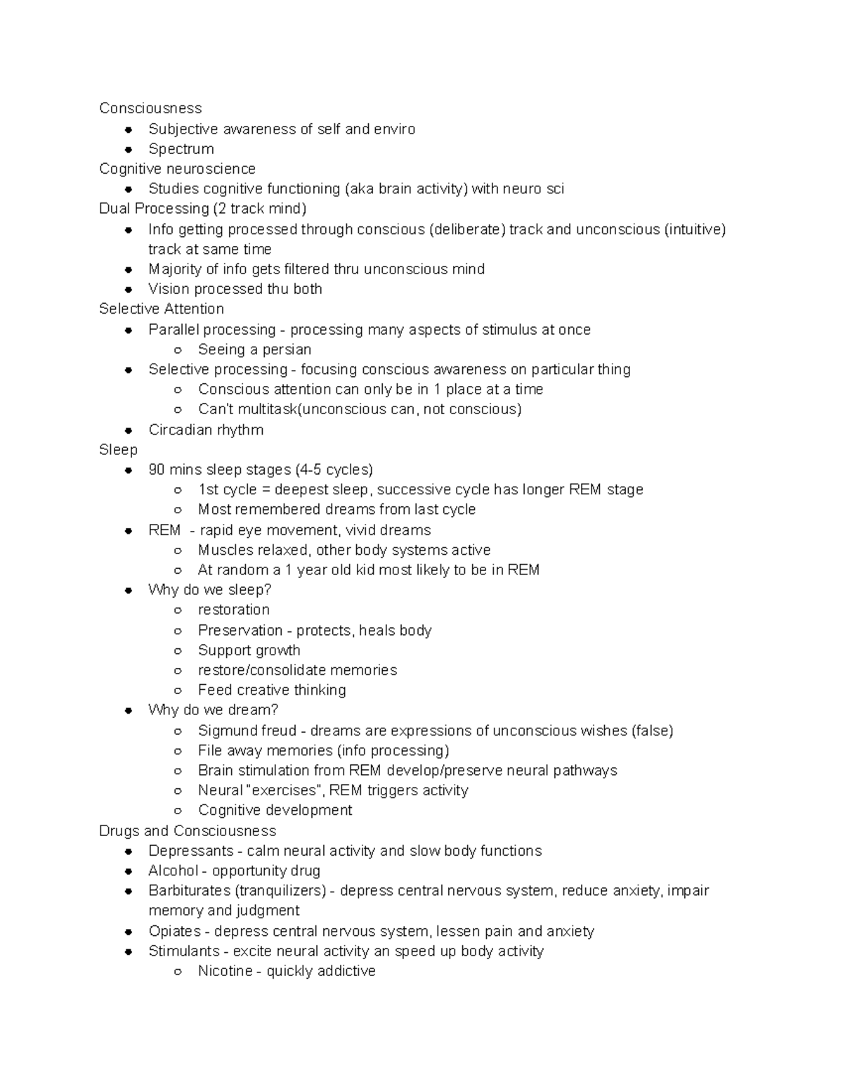 3 Consciousness - Consciousness Subjective awareness of self and enviro ...