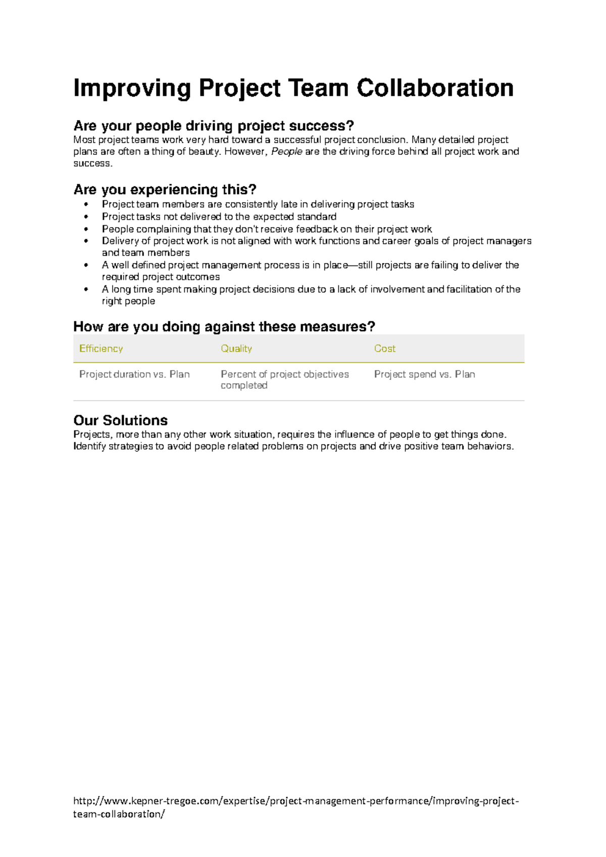 Improving Project Team Collaboration - - Studocu