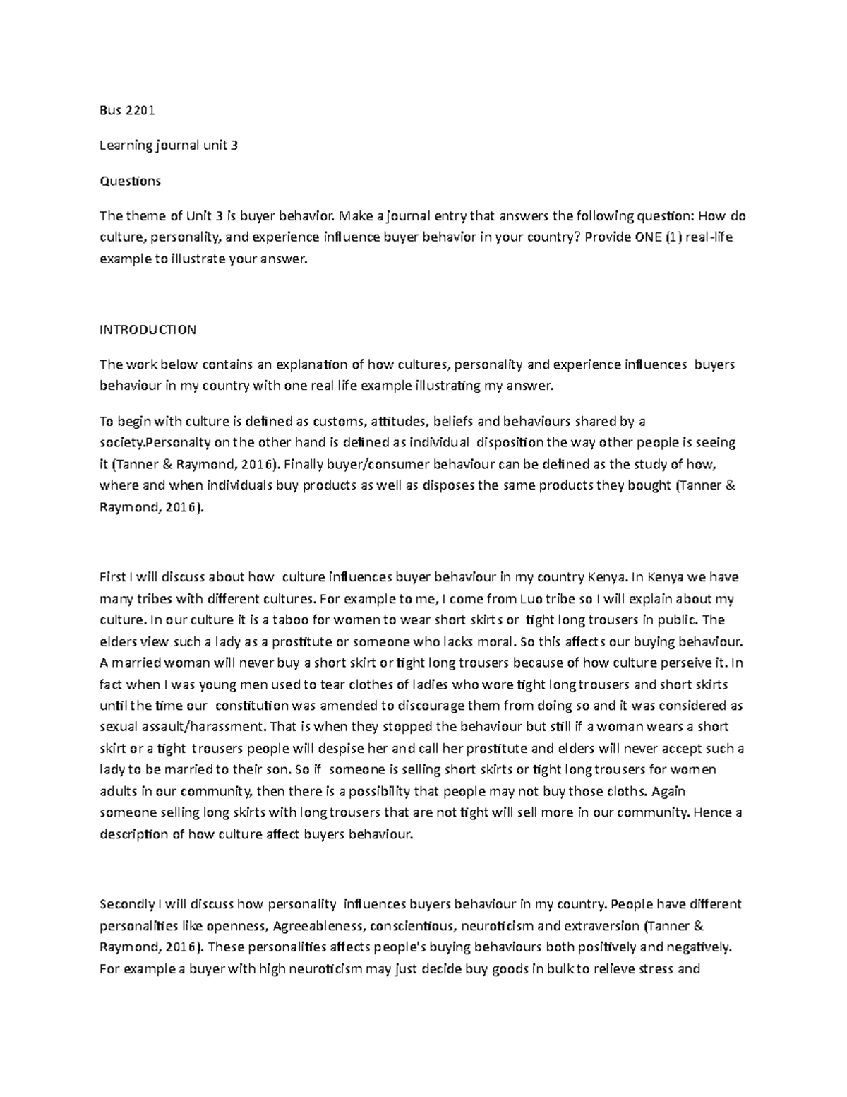 Bus 2201- Learning journal unit 3 - Bus 2201 Learning journal unit 3 ...