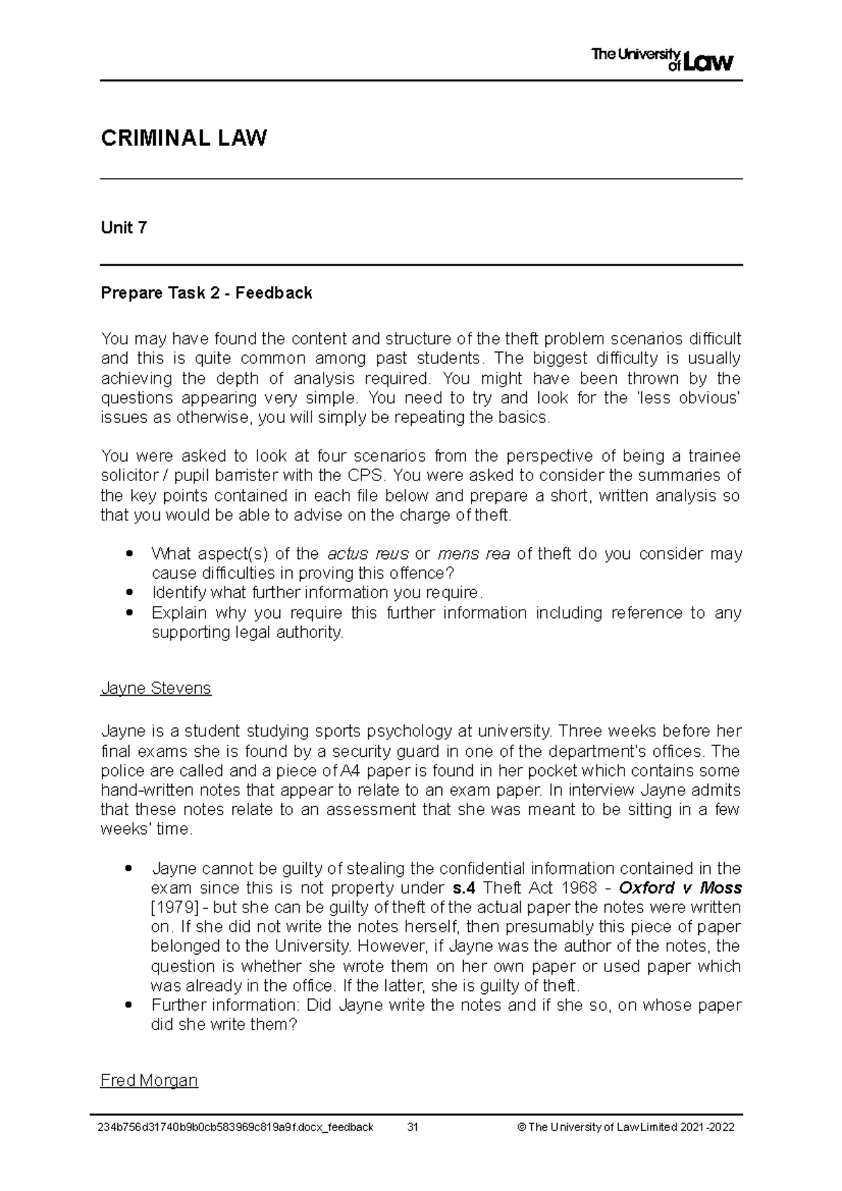 2122 crim unit07 ce01 prepare task 02 feedback - CRIMINAL LAW Unit 7 ...