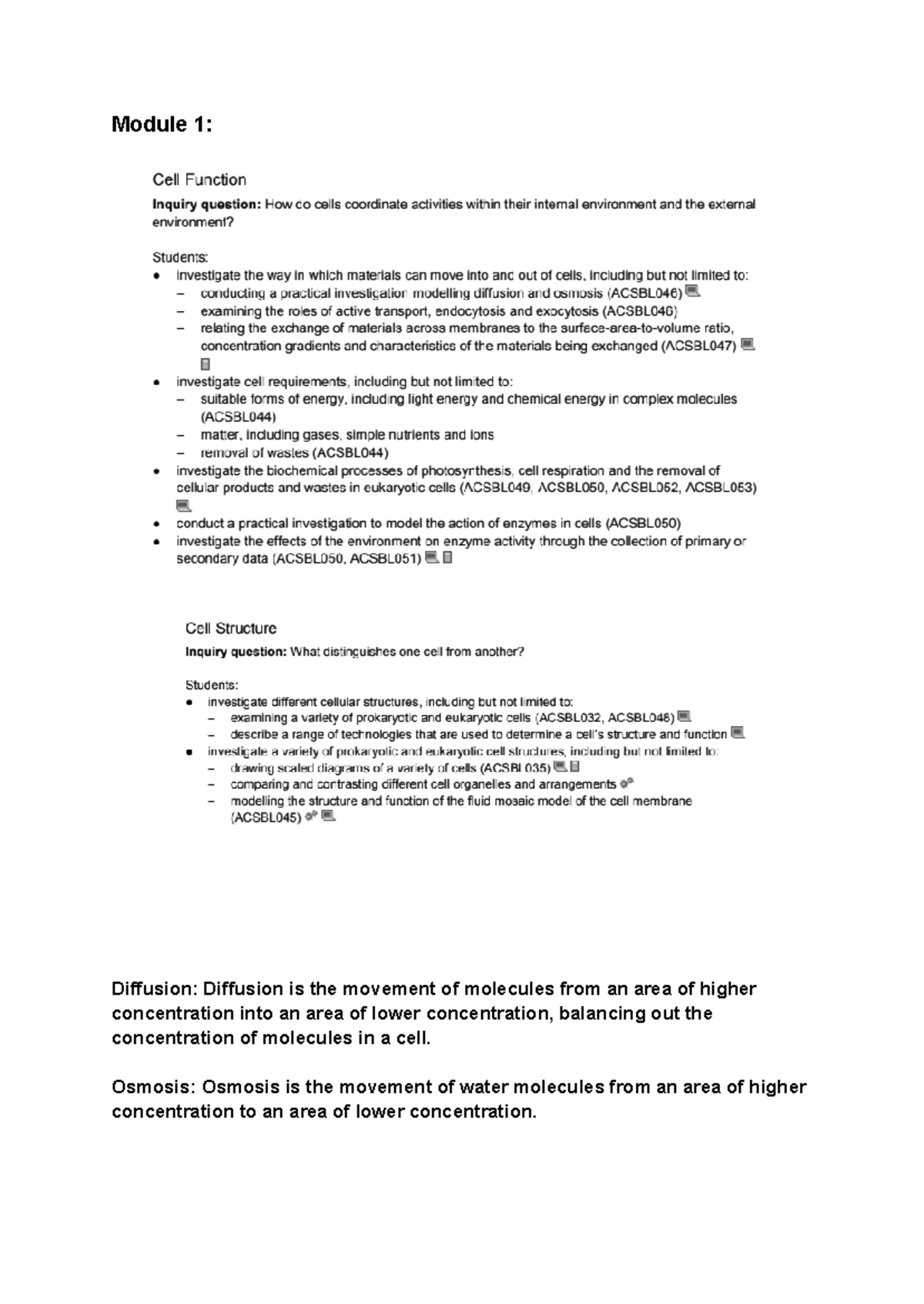 Biology Study notes - bio - Module 1: Diffusion: Diffusion is the ...