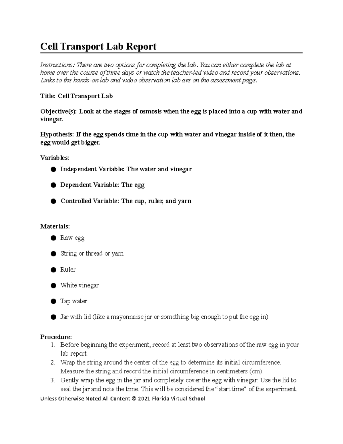Cell Transport Lab Report Instructions - Studocu