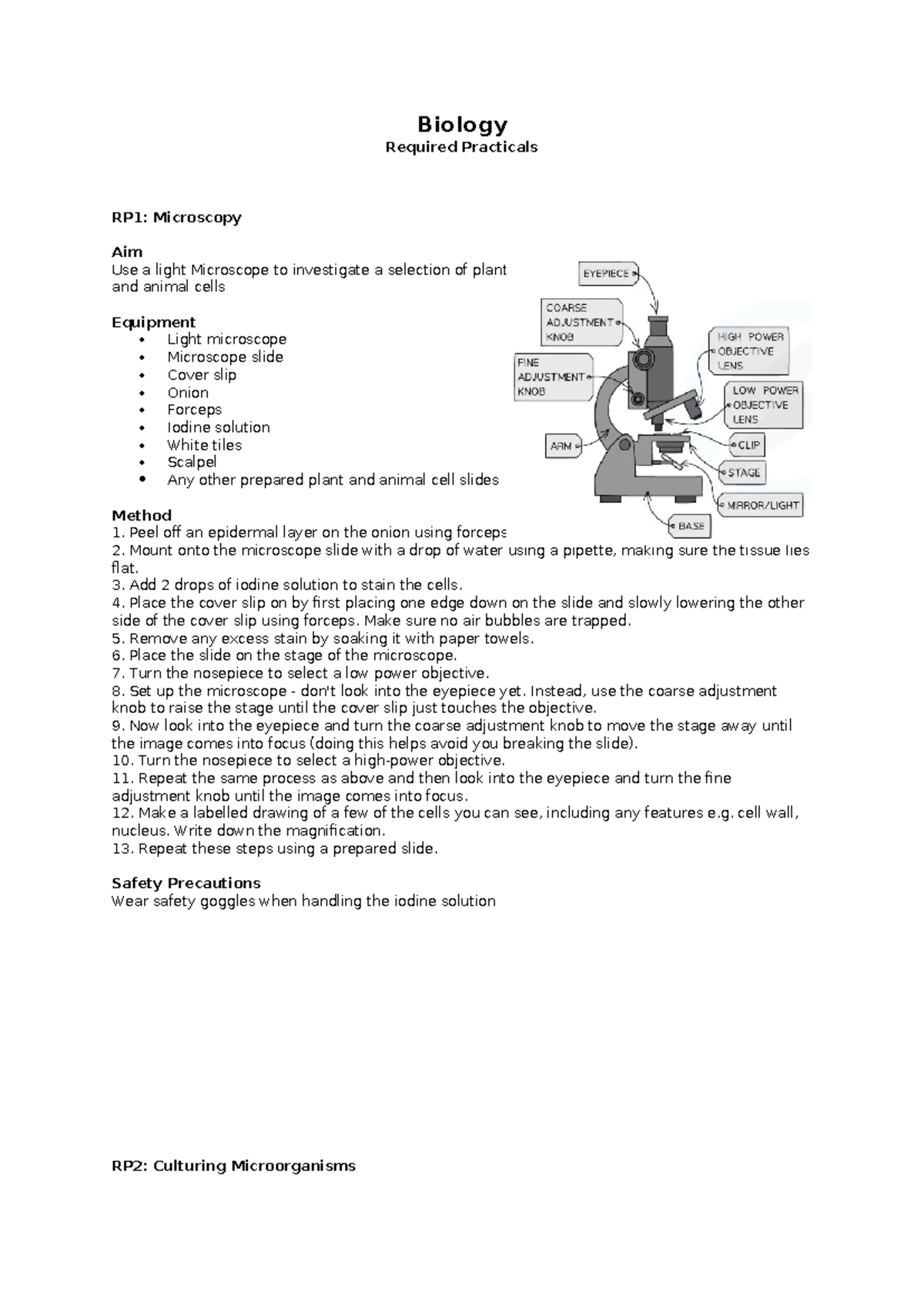 Biology Required Practicals - Biology Required Practicals RP1 ...