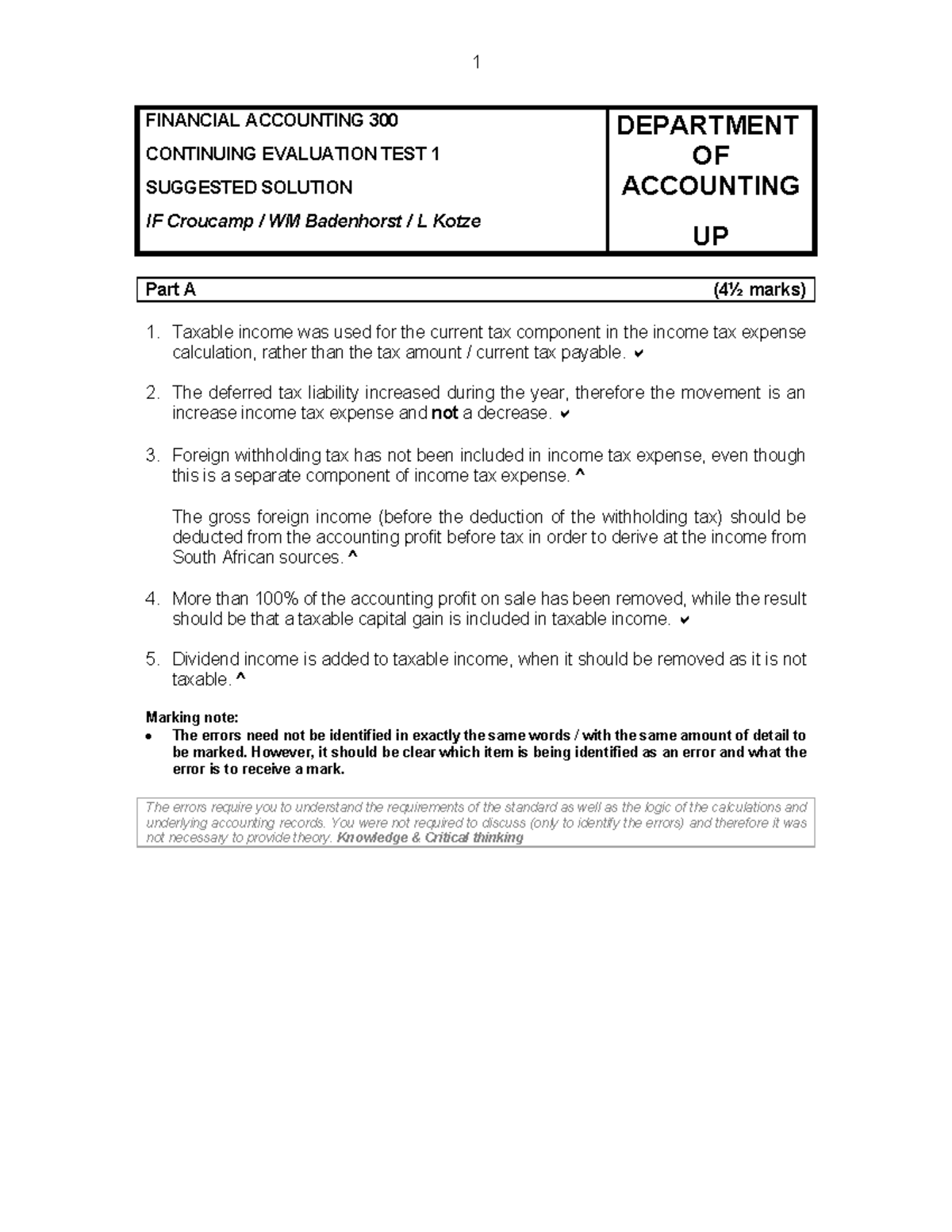 CEV 1 S - Class test 1 of 2023 - FINANCIAL ACCOUNTING 300 CONTINUING ...