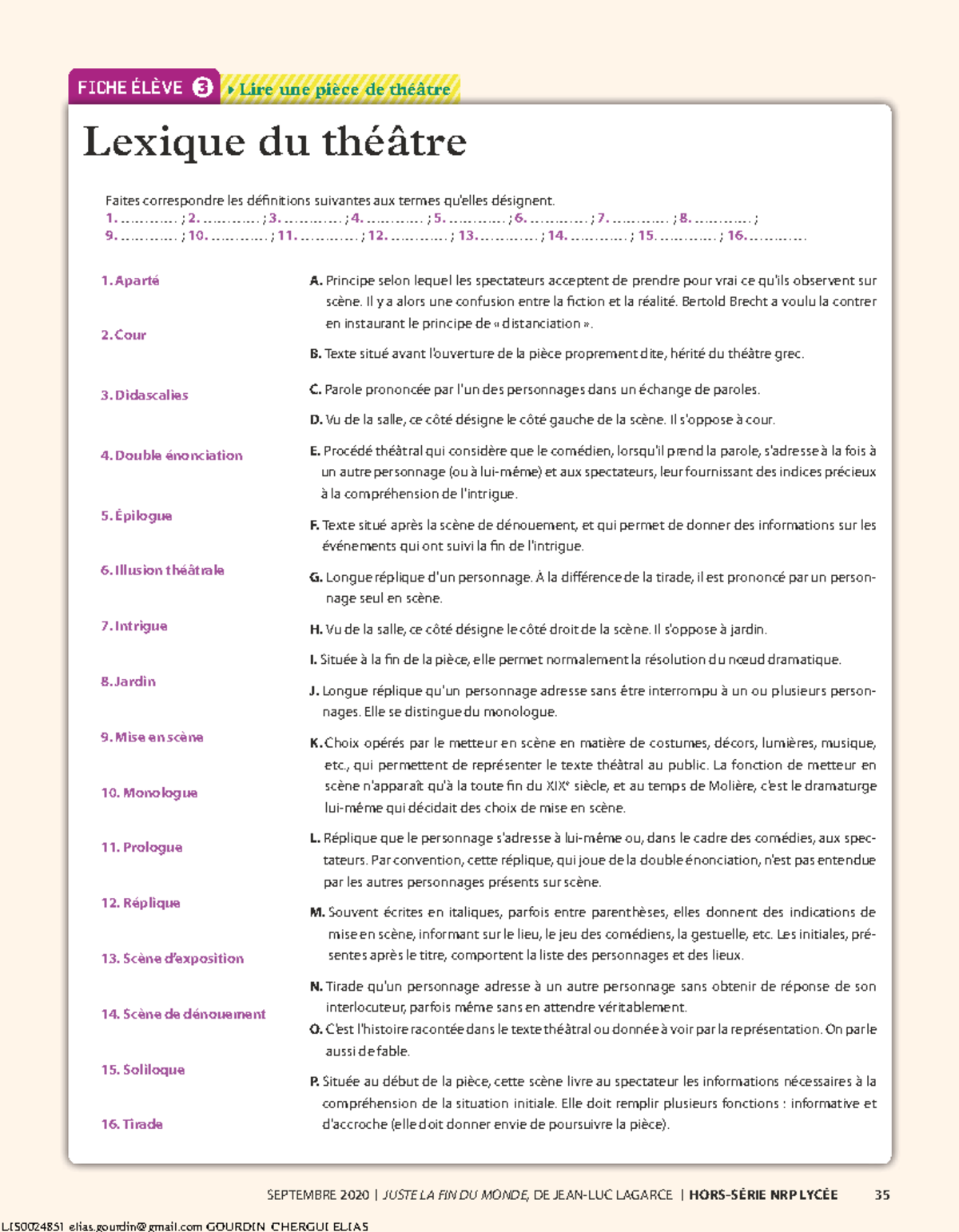 Activité Vocabulaire Theatre - ? Cette fiche est à télécharger au ...