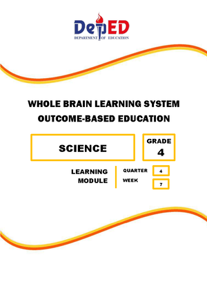 Science 4, Quarter 4 - WHOLE BRAIN LEARNING SYSTEM OUTCOME-BASED ...