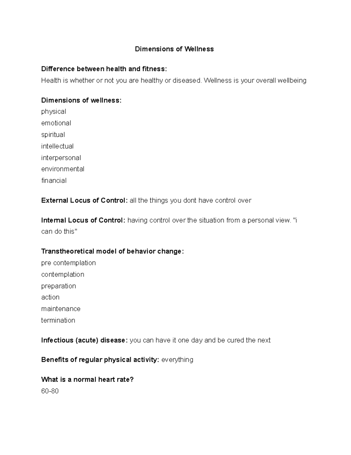 Health & Fitness Concepts - Dimensions of Wellness Notes - Dimensions ...