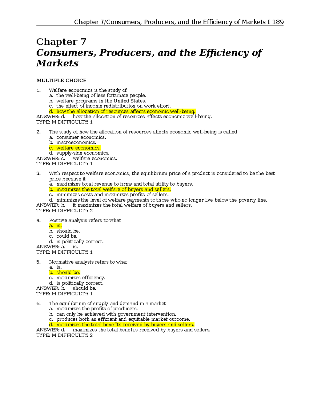Chapter 7 - Microeconomics - Chapter 7 Consumers, Producers, and the ...