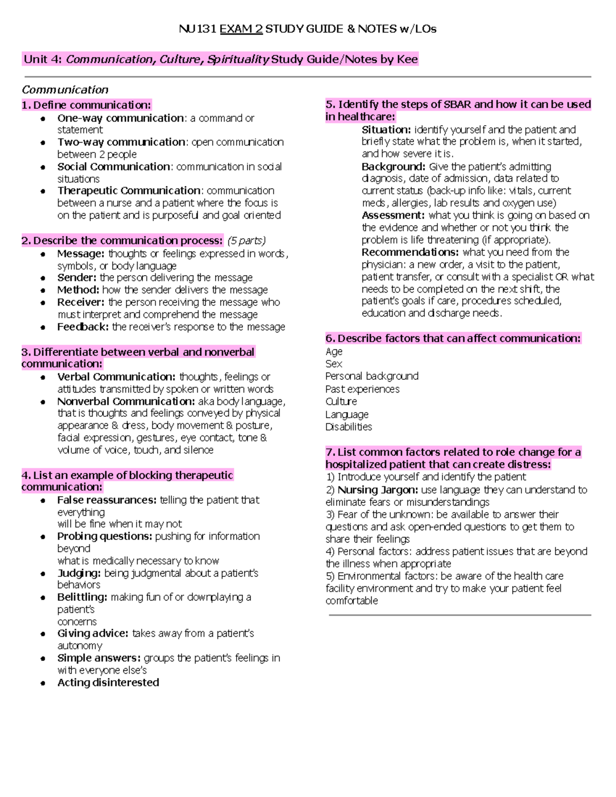 NU131 EXAM 2 Study Guide & Notes - NU131 EXAM 2 STUDY GUIDE & NOTES w ...