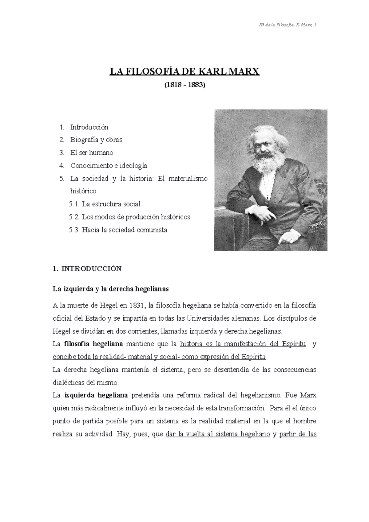 Apuntes de Marx - LA FILOSOFÍA DE KARL MARX (1818 - 1883) Introducción ...