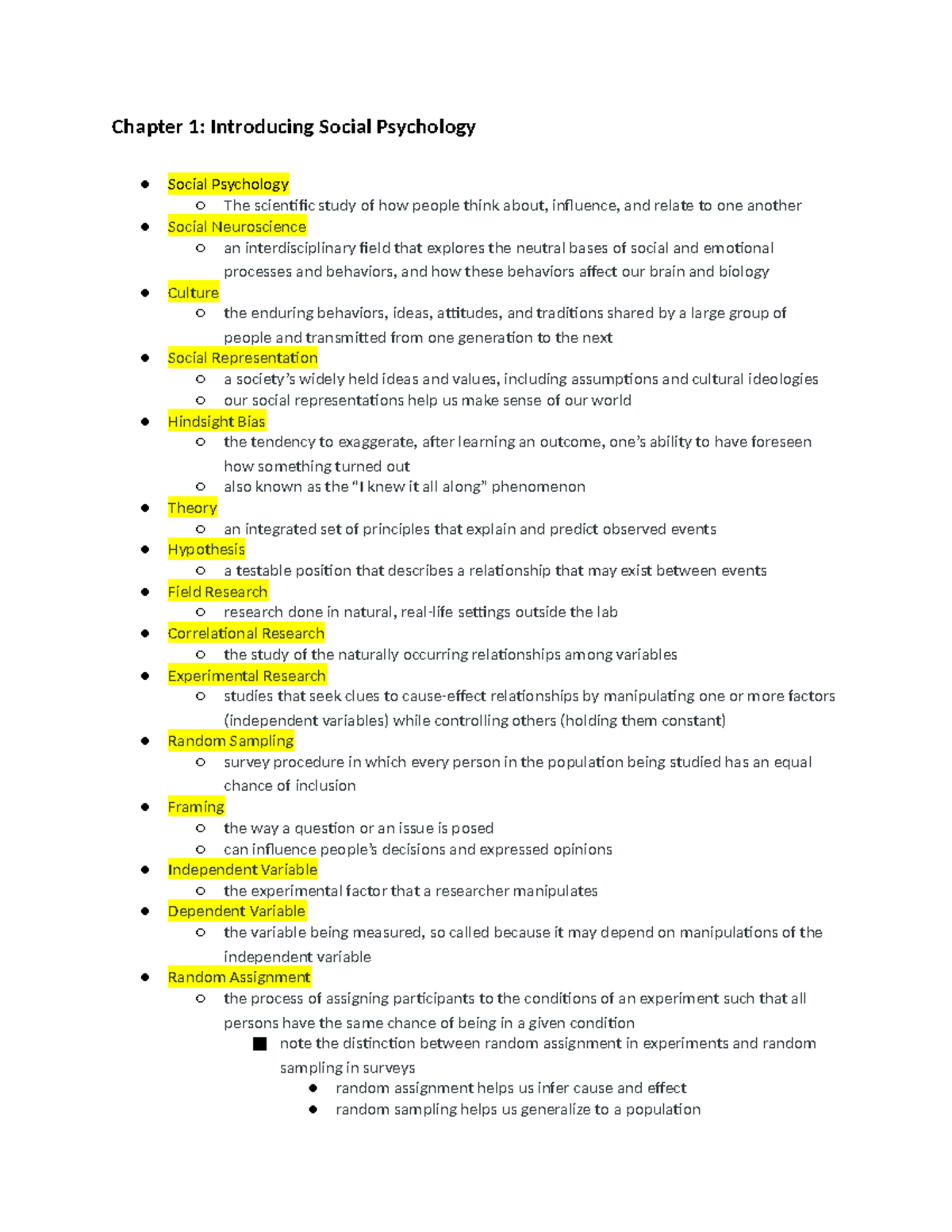 Social Psych Notes - Chapter 1: Introducing Social Psychology Social ...