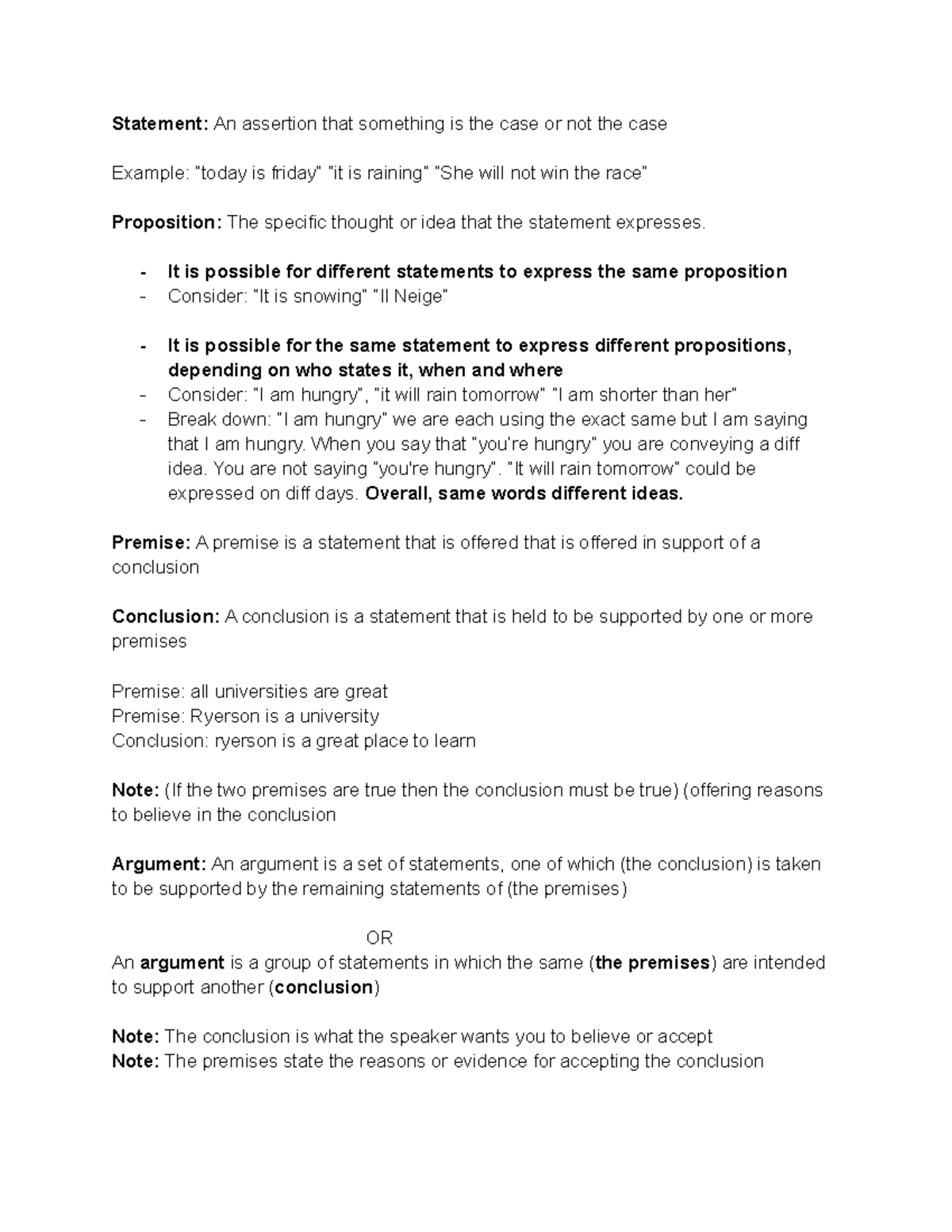 Lecture 1 notes - Statement: An assertion that something is the case or ...