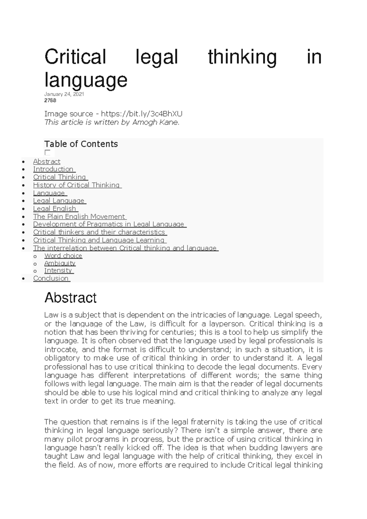 Critical legal thinking in language - Critical legal thinking in ...