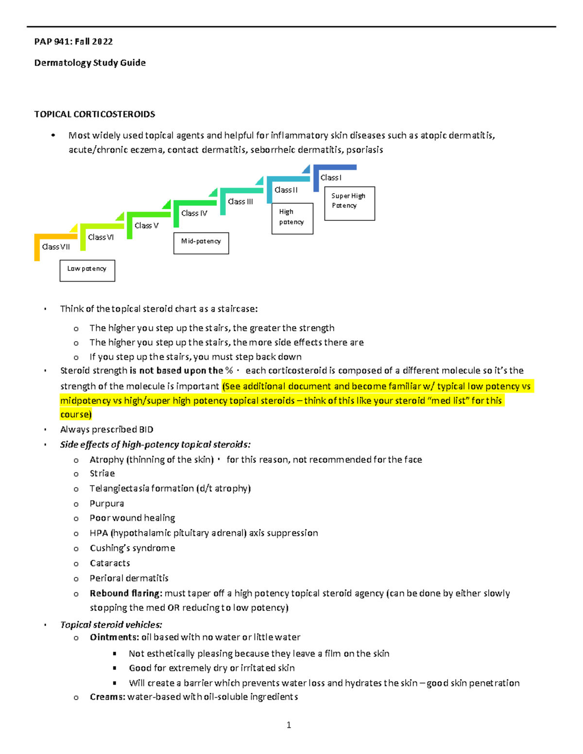 Dermatology Study Guide 2022 1 - Class VI PAP 941: Fall 2022 ...