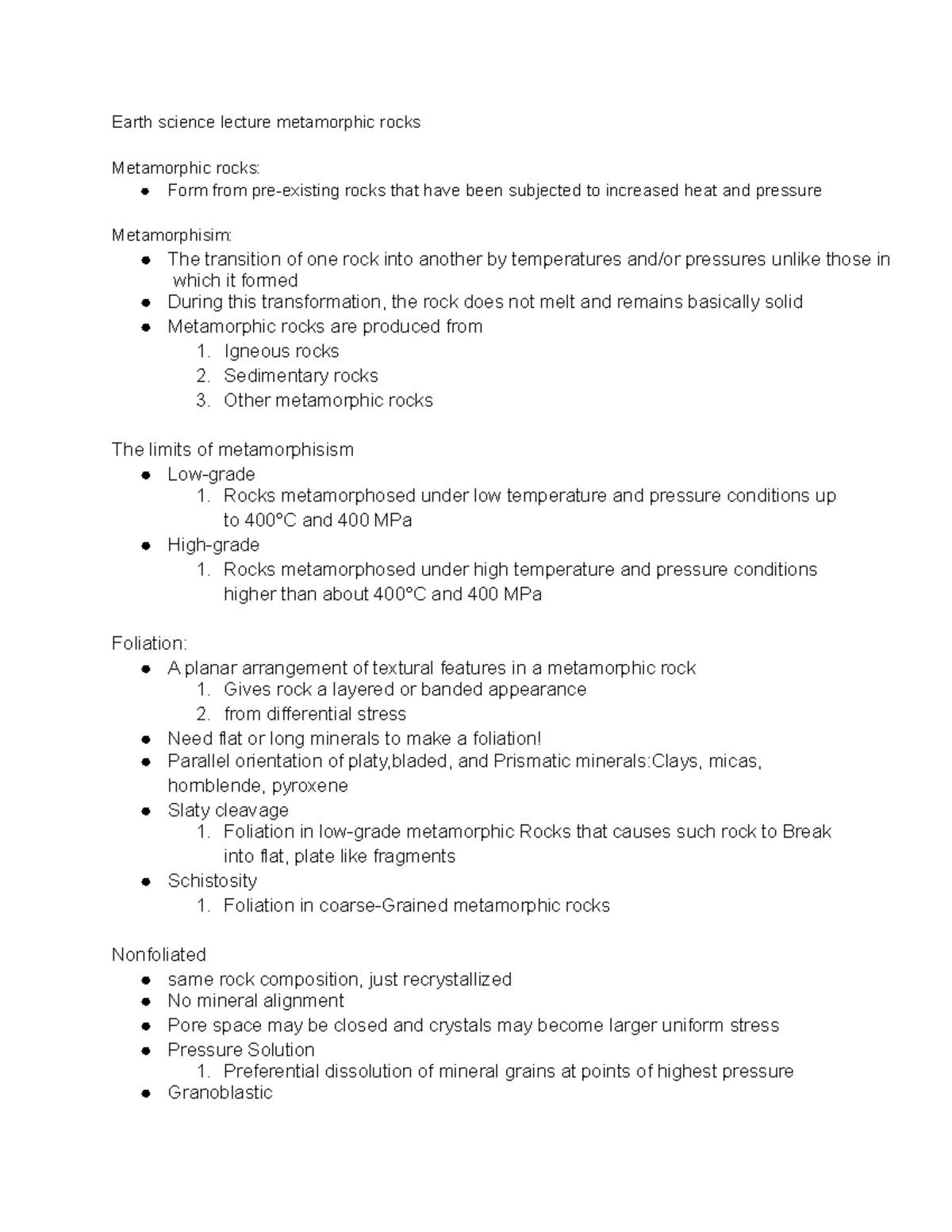 Earth science lecture metamorphic rocks - Earth science lecture ...