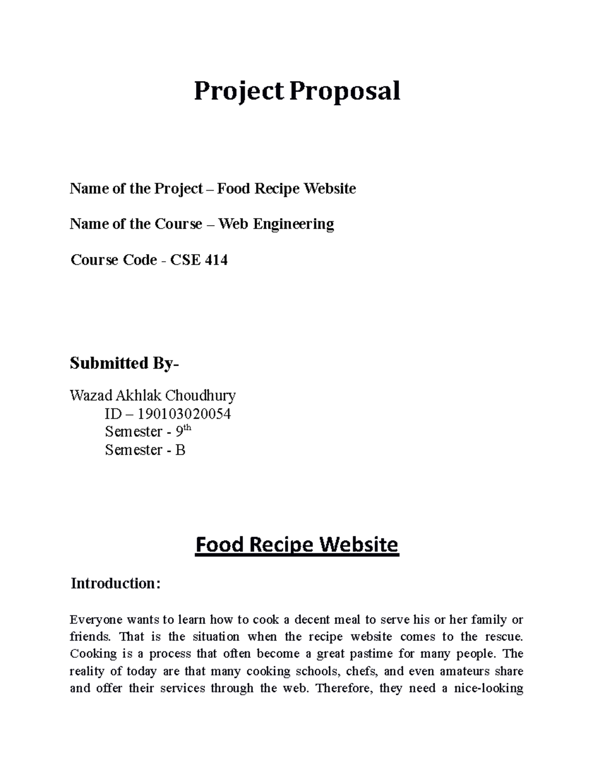 CSE 414 Web Engineering Project Proposal - Project Proposal Name of the ...