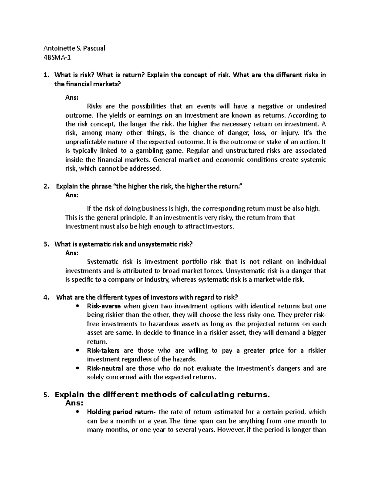 Tbbhge - activity - Antoinette S. Pascual 4BSMA- What is risk? What is ...