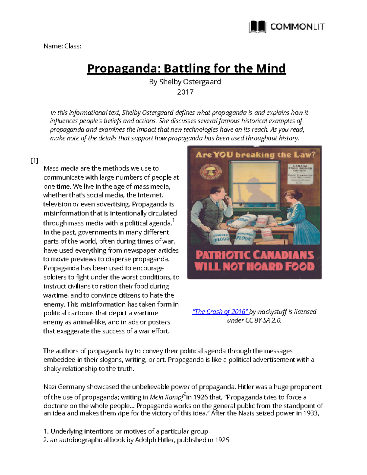 Propaganda Battling for the Mind - Name: Class: Propaganda: Battling ...