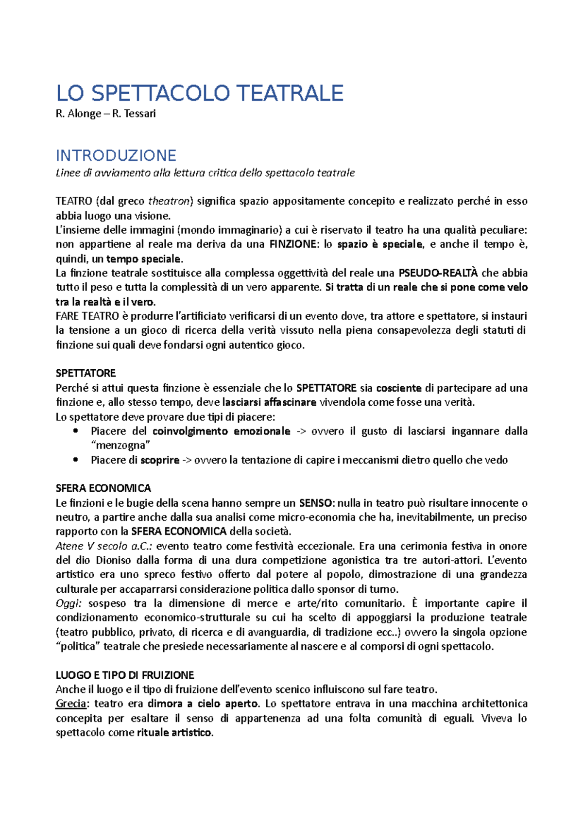Lo spettacolo teatrale - Alonge, Tessari - LO SPETTACOLO TEATRALE R ...