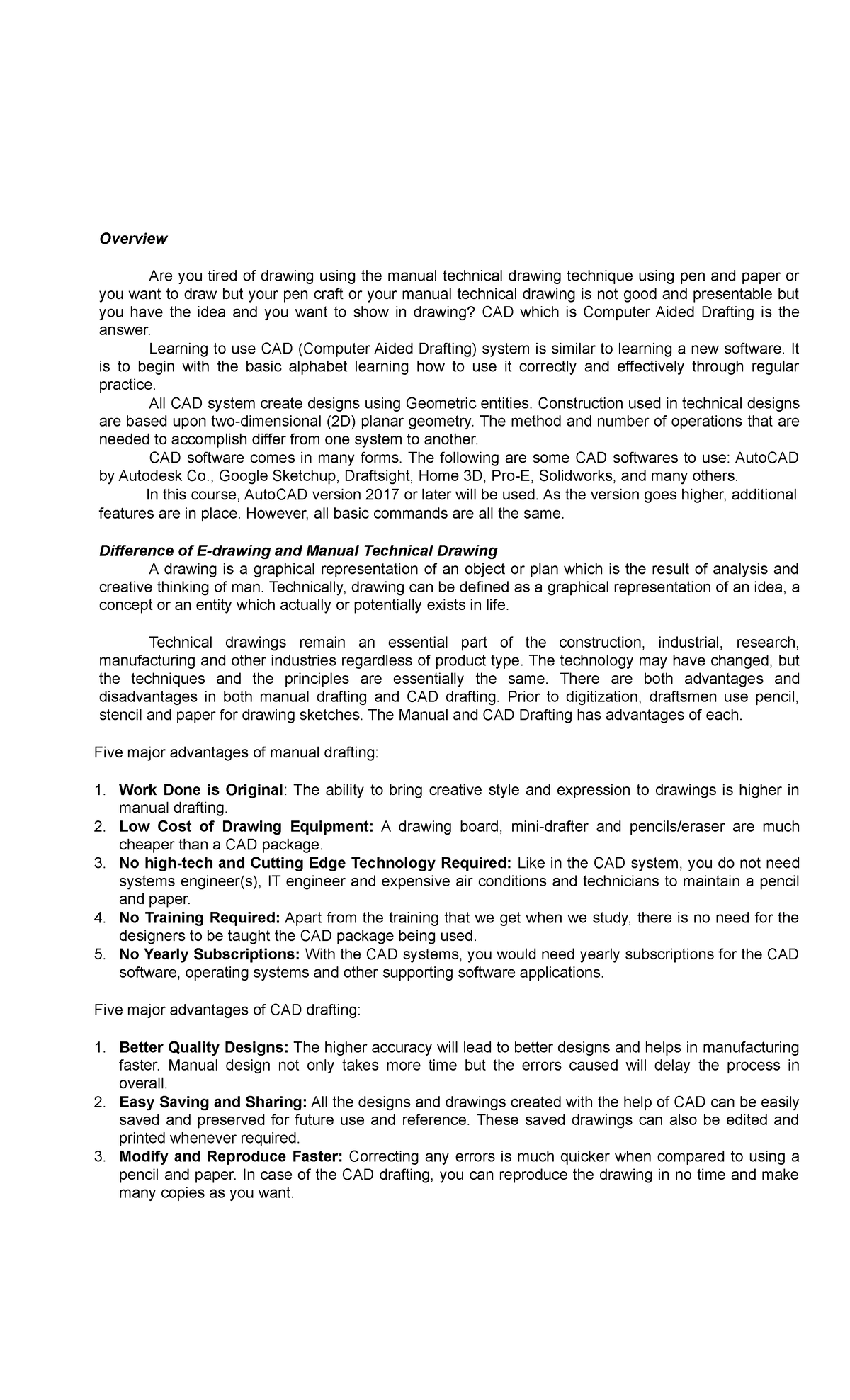 IM-1 Auto Cad - Lecture notes in Auto Cad - Overview Are you tired of ...