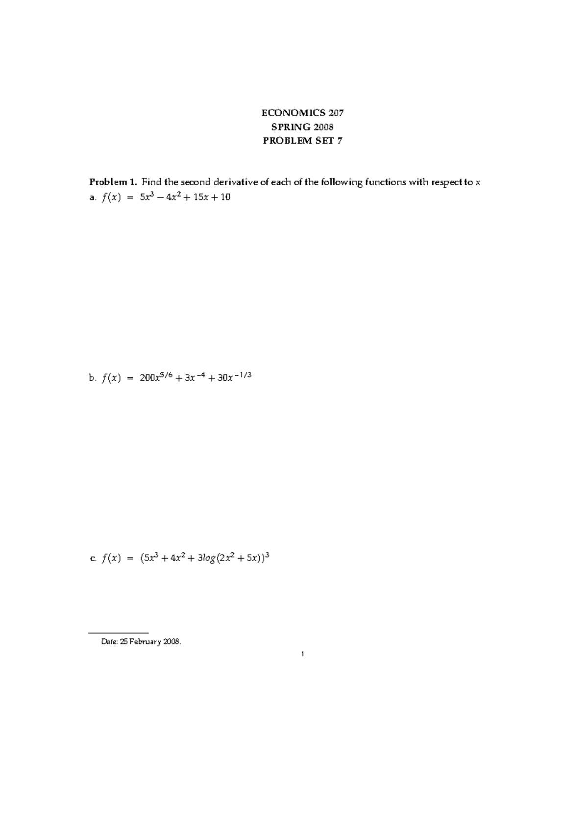 Seminar assignments - Ps7 - ECONOMICS 207 SPRING 2008 PROBLEM SET 7 ...