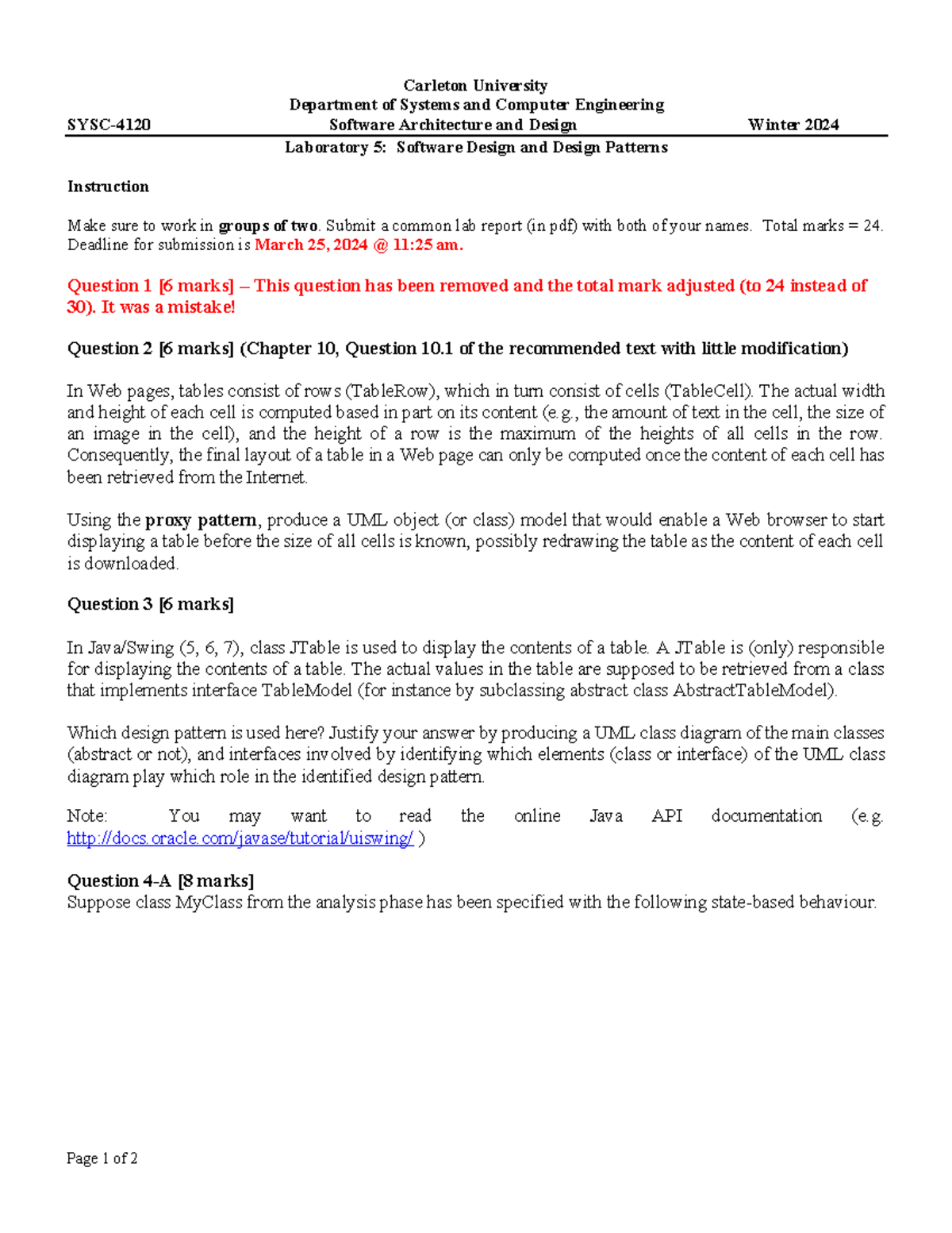 Sysc4120 w24 lab5 2 - lab5 - Page 1 of 2 Carleton University Department of Systems and Computer ...