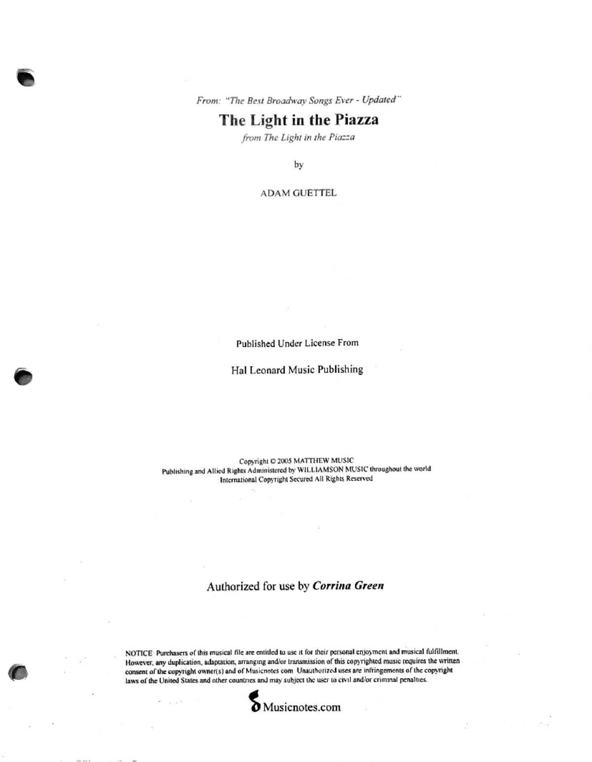 The Light in the Piazza-Adam Guettel - MUP 311 - Studocu