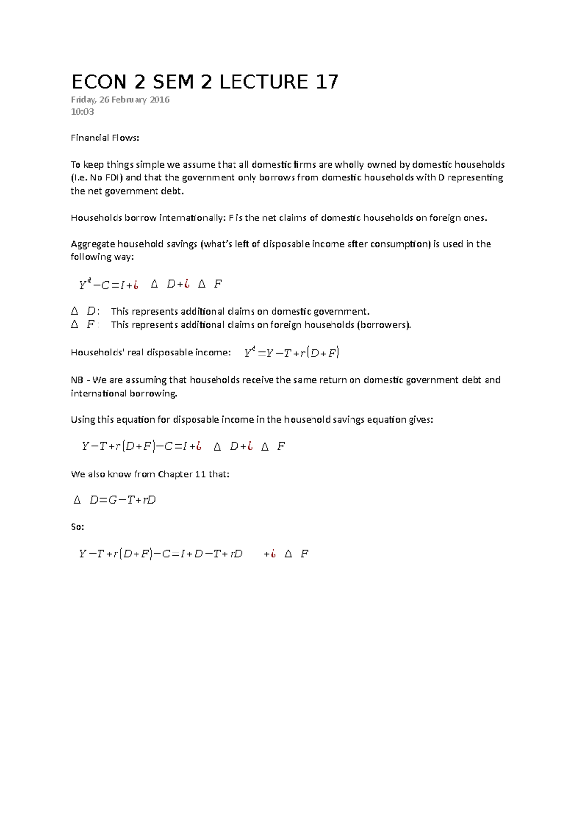 ECON 2 SEM 2 Lecture 17 - ECON 2 SEM 2 LECTURE 17 Friday, 26 February ...