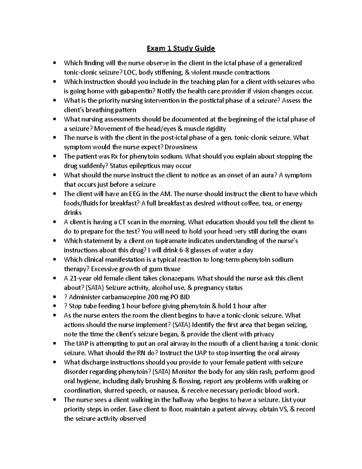 Exam 1 Study Guide - Exam 1 Study Guide Which finding will the nurse ...