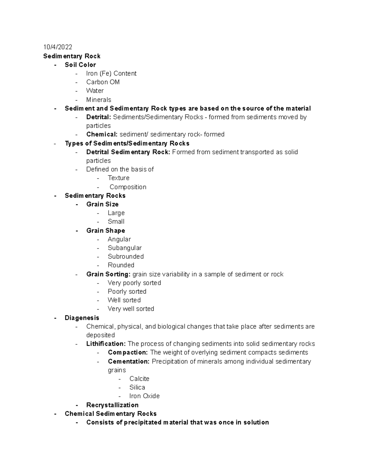 Sedimentary Rock Notes - Studocu