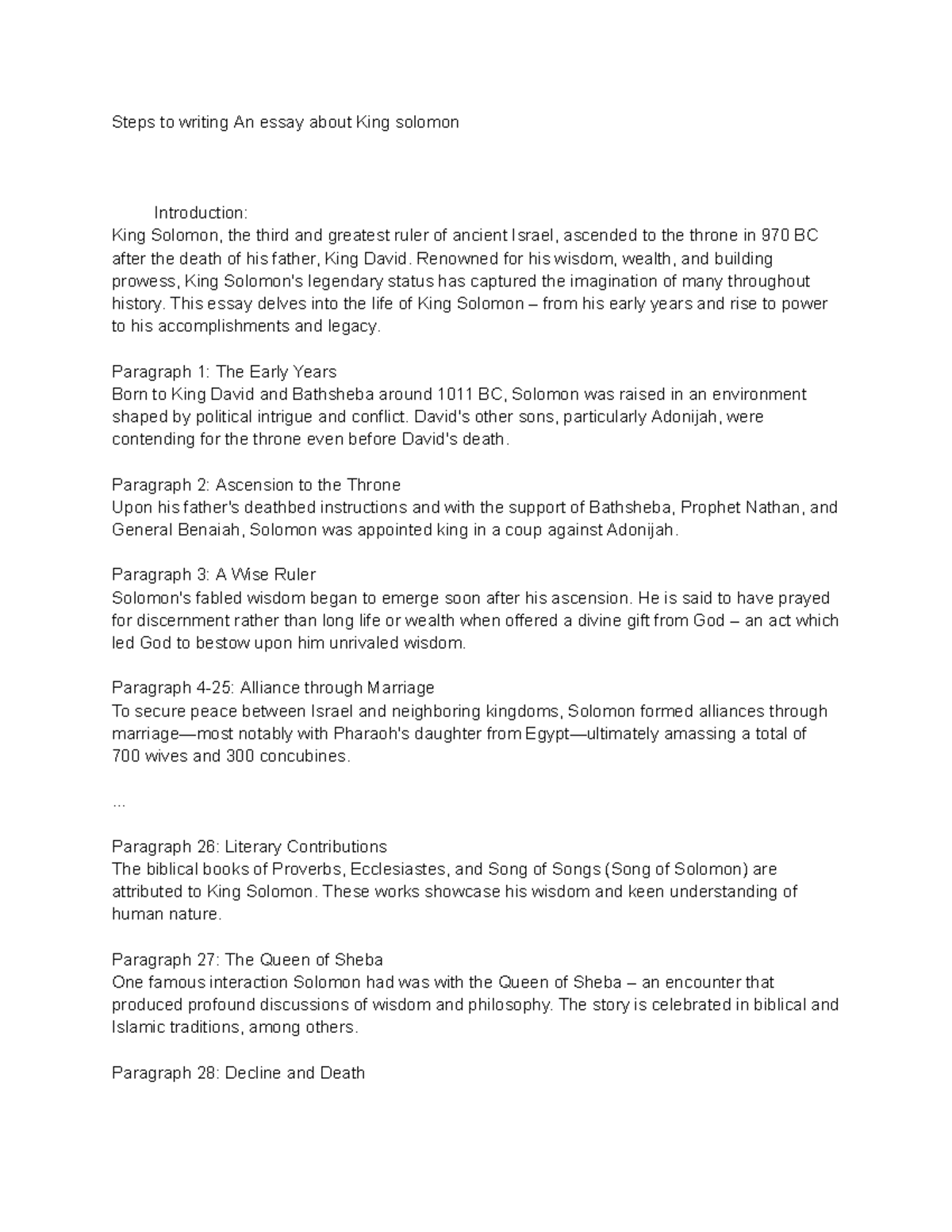 King soloman Notes - Steps to writing An essay about King solomon ...