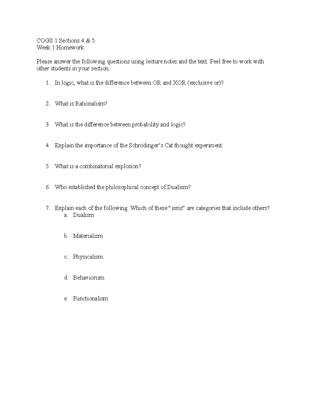 Philosophy Week - Professor Spivey - COGS 1 Sections 4 & 5Week 1 ...