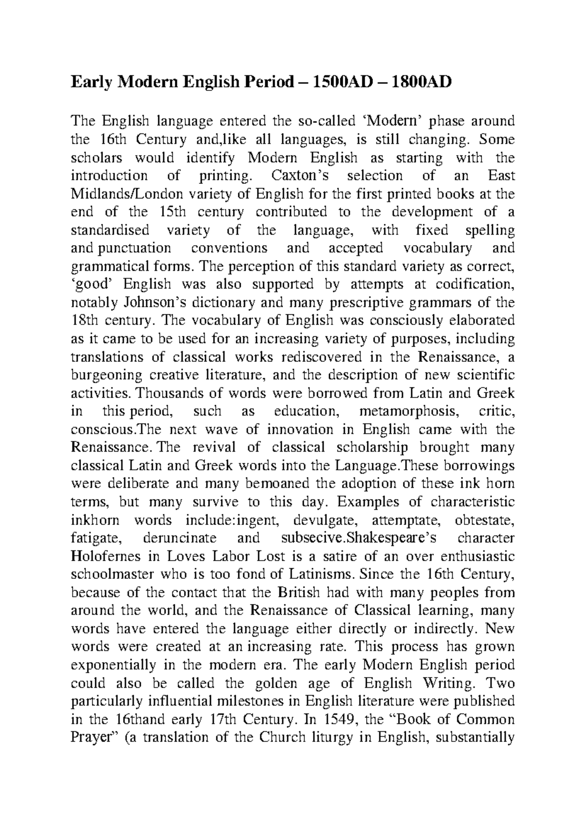 Modern English Period - for beginners - Early Modern English Period ...