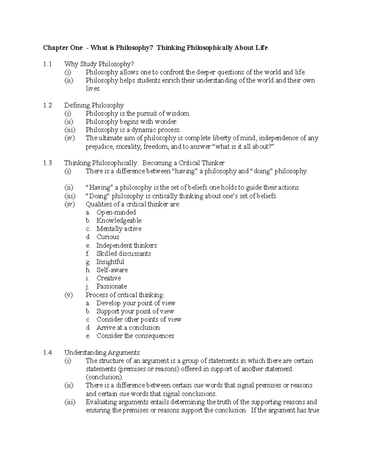 PHIL 101 Chapter 1 Outline and Key Terms - Chapter One - What is ...