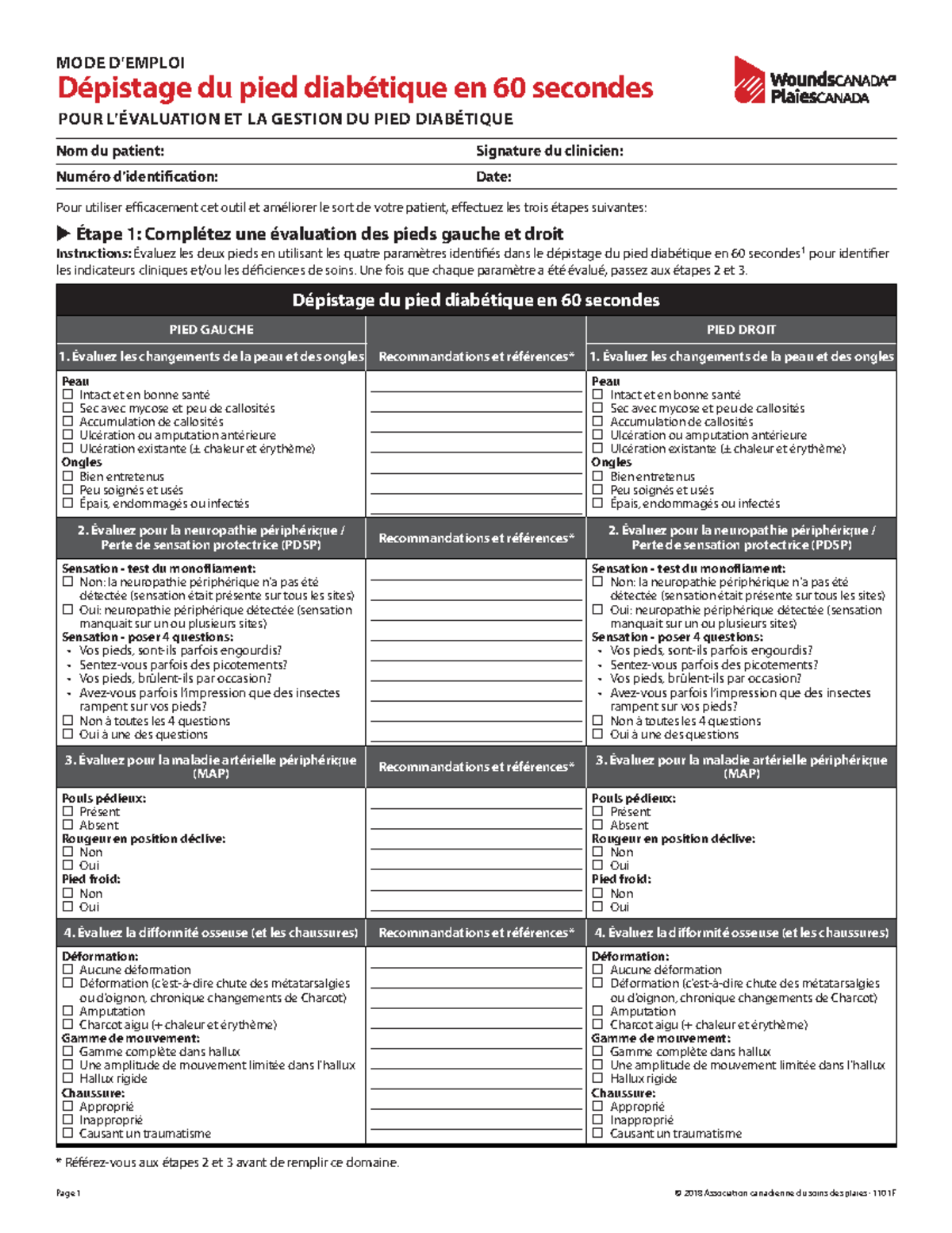 WC Inlow Foot Ulcer Screen Tool French 1101F - Dépistage du pied ...