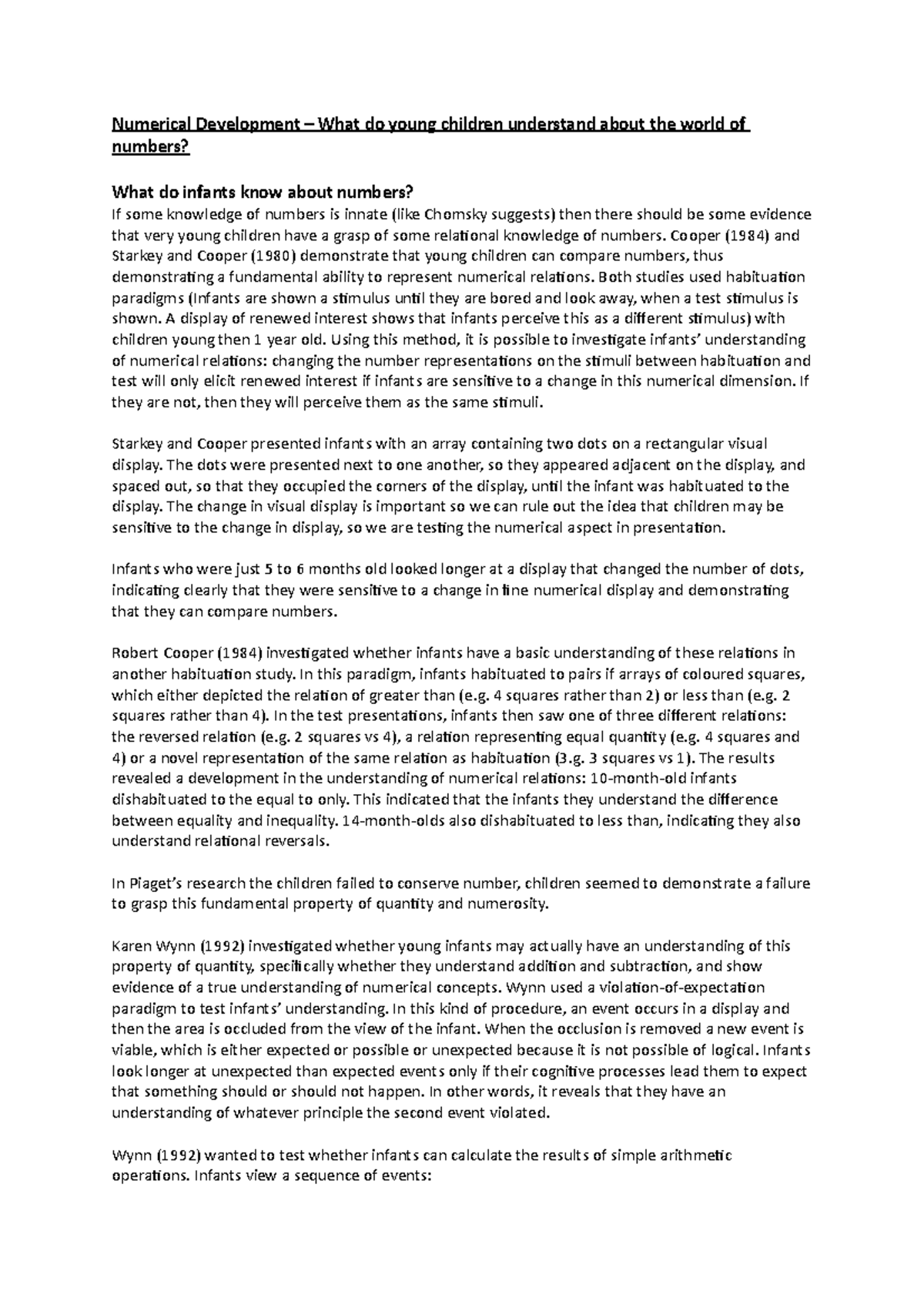 Numerical Development - Cooper (1984) and Starkey and Cooper (1980 ...