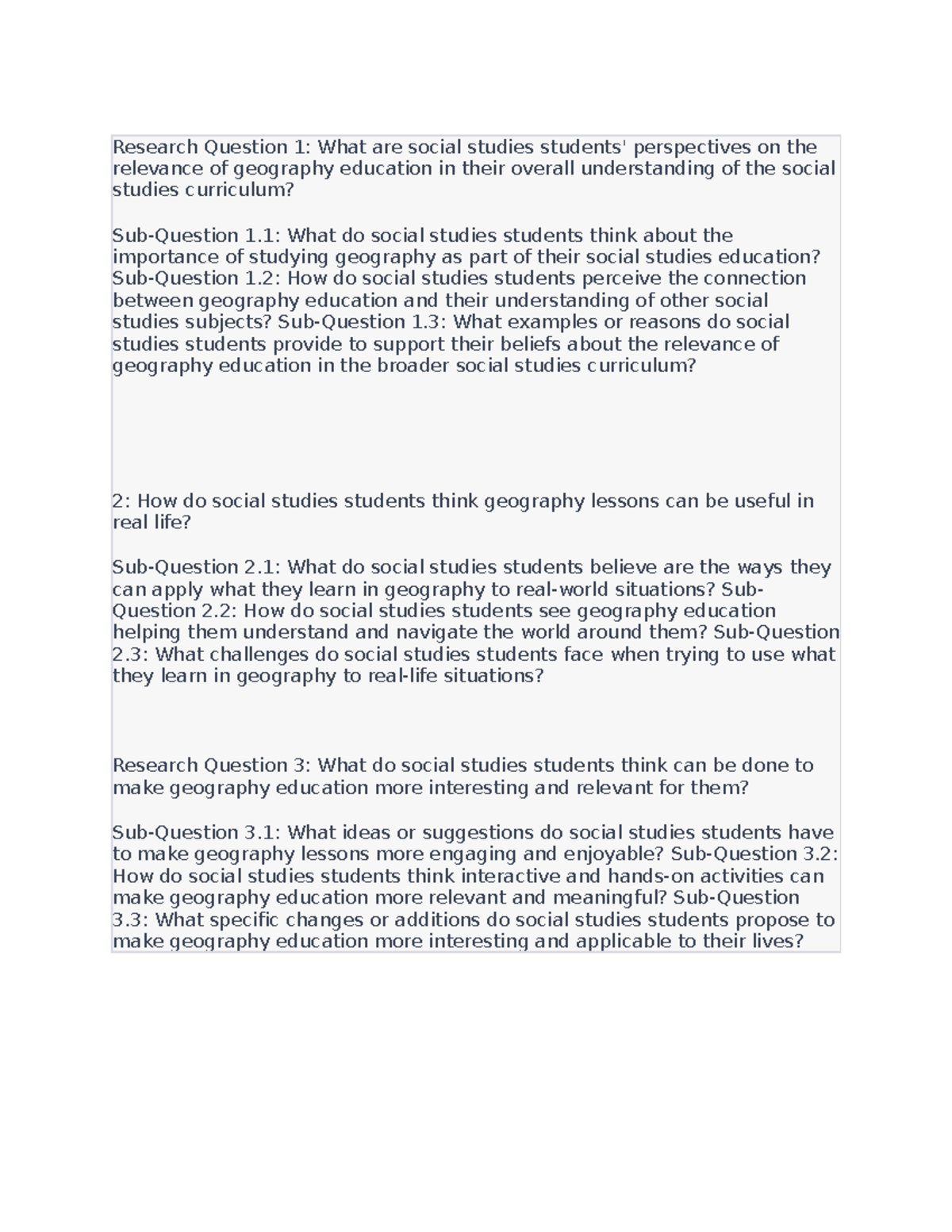 Research sub Question - N/A - Research Question 1: What are social ...