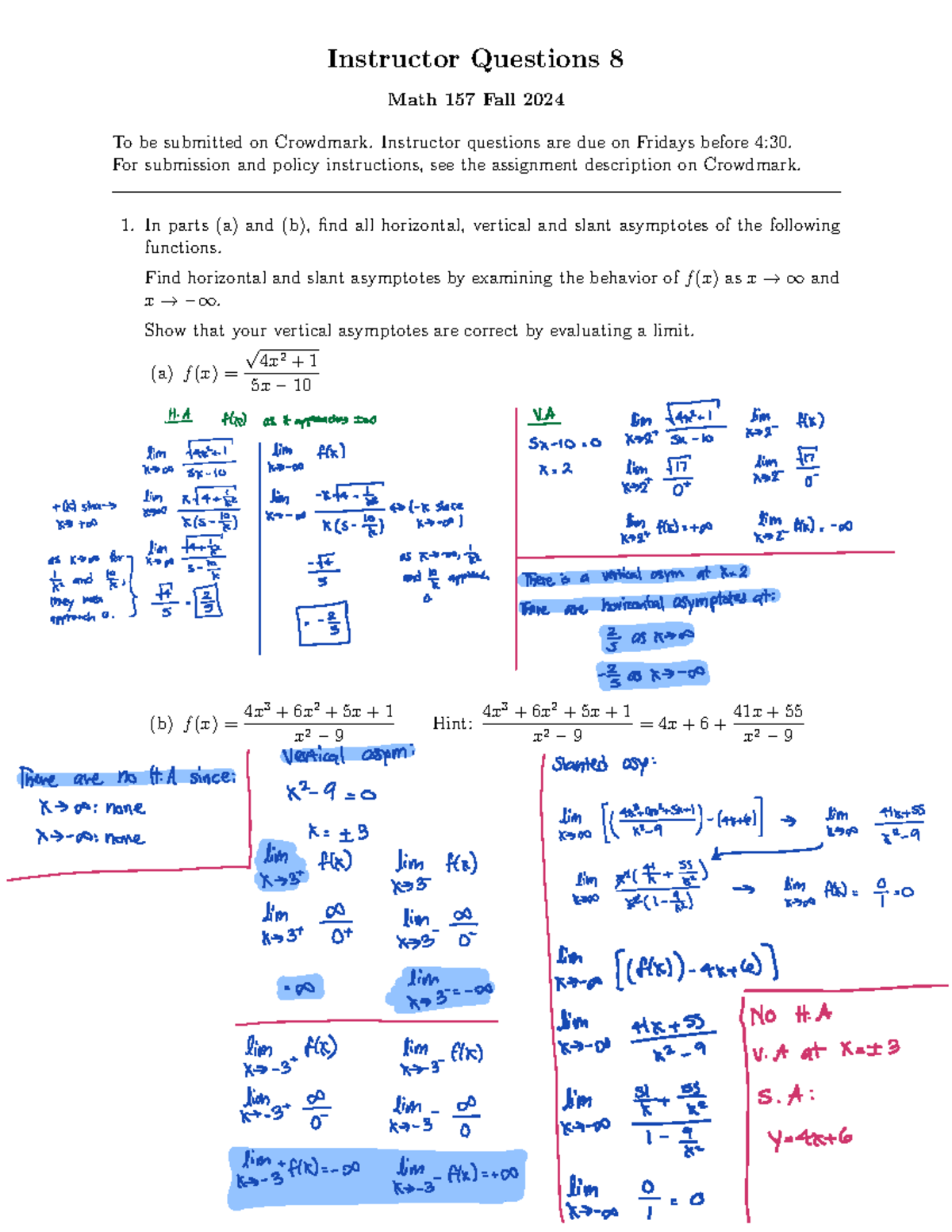 Math 157 IQ 8 solved - Instructor Questions 8 Math 157 Fall 2024 To be ...