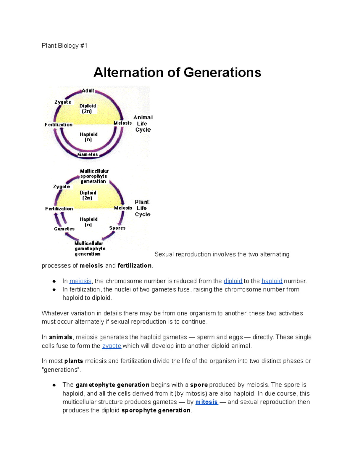 Plant Biology #1 - Plant Biology # Alternation of Generations Sexual ...